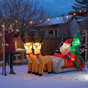 Outsunny Nafukovací vánoční dekorace, Santa Claus v sobím saních, polyesterová látka, LED světla, barevné