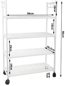 Verk Group Koupelnová polička kuchyňská skříňka pojízdná regálová jednotka na kolečkách 4 úrovně háčky