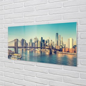 akrylový obraz Panorama bridge river 125x50 cm