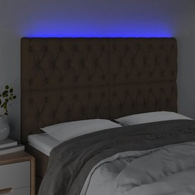 Čelo postele s LED tmavě hnědé 160x7x118/128 cm textil 3122769