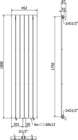 Mexen Boston dekorativní radiátor 1800 x 452 mm, 888 W, bílý - W213-1800-452-00-20