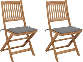 vidaXL Skládací zahradní židle s poduškami 2 ks masivní akáciové dřevo [3064644] Barva: Šedá