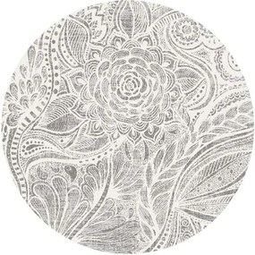 Kulatý koberec vlněný Agnella Agnus Hejk Květy Šedý Bílý Rozměr: průměr 200 cm