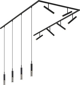 Moderní kolejnicový systém černý s 6 bodovými světly a 4 závěsnými světly černý 1-fázový - Slimline Avery Loyce