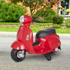 HOMCOM VESPA elektrická motorka dětská motorka elektrické vozidlo 18-36 měsíců 3 km/h LED světlo zvuk PP plast kov červená 66,5 x 38 x 52 cm | Aosom