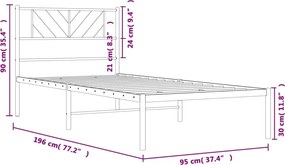 vidaXL Kovový rám postele s čelem 90 x 190 cm [372171] Barva: Černá