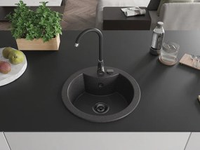 Mexen Diego, granitový dřez 488x488x167 mm, 1-komorový, černá-skvrny s černým sifonem, 6512481000-76-B