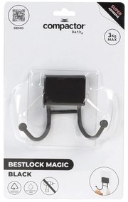 Dvojitý samolepicí háček Compactor Bestlock Black Magic systém bez vrtání, nosnost až 3kg
