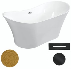 Besco Akrylátová volně stojící vana Amber Glam Z 170x80 Barva: Bílá/zlatá, Rozměry (cm): 170x80, Typ a barva výpustě: Click-Clack s přepadem, černá