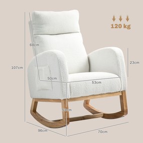 Houpací křeslo HOMCOM, houpací křeslo, křeslo, kojící křeslo se sametovým vzhledem, houpací křeslo do 120 kg, do ložnice, obývacího pokoje, krémově b…