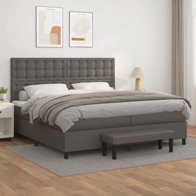 Box spring postel s matrací šedá 200x200 cm umělá kůže 3137687