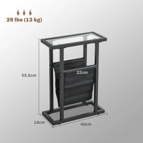 HOMCOM Noční stolek se látkovým košem, skleněná deska, konferenční stolek s kovovými nohami, stolek k pohovce do obývacího pokoje 40 x 18 x 55,5 cm Č…