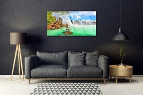 Obraz na skle Vodopád Jezero Krajina 100x50 cm