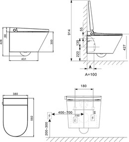 Mereo, Mereo WC s integrovaným elektronickým bidetem, RIMLESS, 592x380x430 cm, keramické, vč. sedátka, MER-VSD110S2
