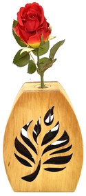 AMADEA Dřevěná váza oblá s motivem listu, masivní dřevo, výška 12 cm