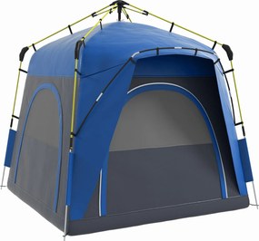 Outsunny Stan Dóm pro 4 Osoby, Lehký, Stabilní, Vodotěsný UV 50+ Pop Up Camping Stan se Háčky, Dveřmi, Okny, Podlážkou, Rodinný Stan s Vodním Sloupcem