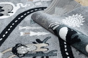 Dywany Łuszczów, Dětský kusový koberec Fun Route Street animals grey, 200x290, šedá, dětský pokoj