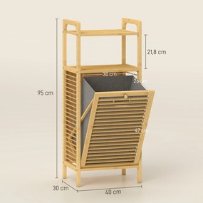 HOMCOM koupelnová skříňka z bambusu se 2 otevřenými policemi, vyjímatelným košem a lamelovým designem 40x30x95 cm přírodní