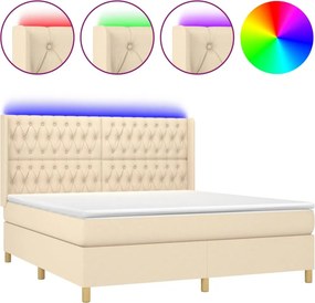 Box spring postel s matrací a LED krémová 180x200 cm textil 3139138
