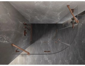 Mexen Lunar, půlkruhový sprchový kout naklápěcí doleva 100 x 80 cm, 8mm čiré sklo, profil měděná matná, 833-100L-080P-65-00