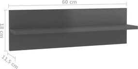 vidaXL Nástěnné police 2 ks 60 x 11,5 x 18 cm dřevotříska [807327] Barva: šedá s vysokým leskem