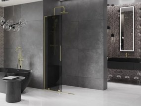 Mexen Velar L, posuvná sprchová zástěna Walk-in 110 x 200 cm, 8mm šedé sklo, zlatá lesklá, 871-110-003-43-50