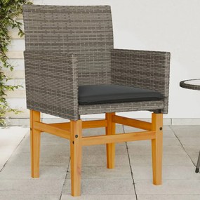 Zahradní židle s poduškami 2 ks šedé polyratan a masivní dřevo - Default Title