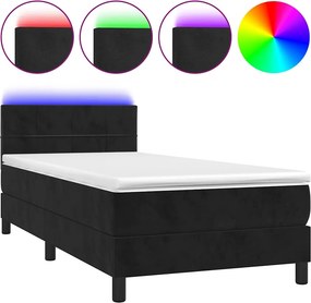 Box spring postel s matrací a LED černá 90x200 cm samet 3134383