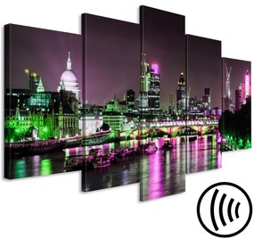 Obraz Londýnská světla (5dílná) široká zeleno-růžová