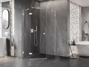 Mexen Lunar, Pětiúhelníkový sprchový kout Mexen Lunar s výklopným levým oknem 90 x 100 cm, 8mm čiré sklo, bílý profil, 831-090L-100P-01-20-L