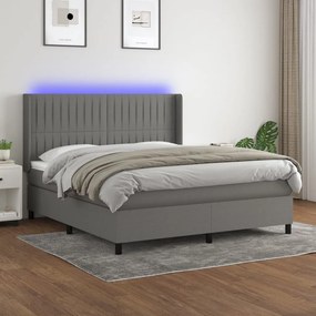 Box spring postel s matrací a LED tmavě šedá 180x200 cm textil 3138494