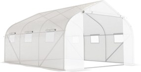 Fóliový skleník Outsunny 4,45x2,99x2,05 m, ochrana proti UV záření, okno ze síťoviny, větruvzdorný, kovový, bílý| Aosom