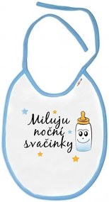 Baby Nellys Nepromokavý bryndáček Miluju noční svačinky, 24 x 27 cm - bílý s modrým lemem