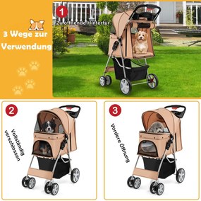 Costway Kočárek pro psy mazlíčky buggy do 15 kg – 81 × 45 × 101 cm, béžový
