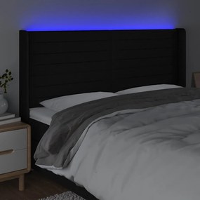 Čelo postele s LED černé 163 x 16 x 118/128 cm textil 3124196