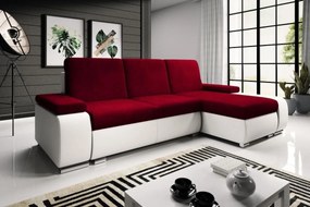 MEBLE ROBERT GOGOL rohová rozkládací sedačka s úložným prostorem bílo - červená 255 x 90 x 144 cm