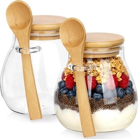 VILDE Sada 2ks sklenic na jogurt / dezert s bambusovým víčkem a lžicí, 2x440ml