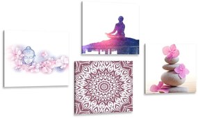Set obrazů Feng Shui v růžovém provedení - 4x 40x40 cm