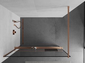 Mexen Kioto+, sprchová zástěna Walk-In s poličkou a věšákem 90 x 200 cm, 8mm čiré sklo černý vzor, ​​měděný matný profil, 800-090-121-65-70