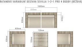 DEOKORK Ratanová variabilní sestava SEVILLA 1+2+1 pro 4 osoby (béžová)