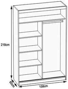 Stylová šatní skříň se zrcadlem Aldea 158 cm - černá/bílá