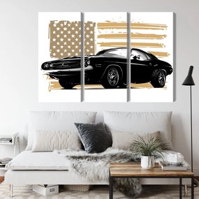 Vícedílný obraz Americké Svalové Auto S Pozadím Vlajky Usa Nedostatek Nedostatek Přírodní plátno 180x120