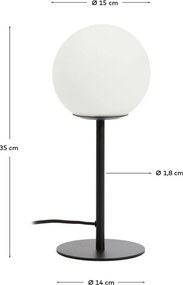 Bílá/černá stolní lampa se skleněným stínidlem (výška 35 cm) Brisia – Kave Home