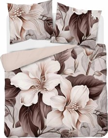 Detexpol Bavlněné povlečení 220x200 béžovo-hnědé s velkými květy – 5831 A – Celoroční sada povlečení Floral Elegance