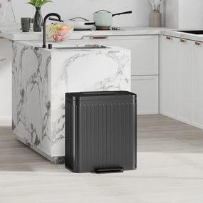 Kuchyňský odpadkový koš, 2 přihrádky po 20 l, efektivní třídění odpadu, nožní pedál, plast, kov, černý