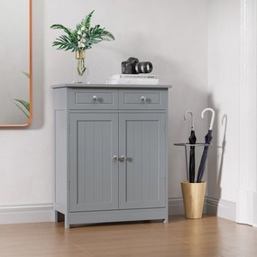 kleankin Úložný kabinet, Koupelnový kabinet, Skříň se 2 dveřmi a 2 zásuvkami - 60 x 30 x 75 cm - Šedá