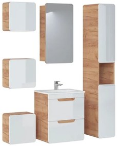 Sestava koupelnového nábytku BÁRA 50 cm s vysokou slim skříňkou vč. zápustného keramického umyvadla
