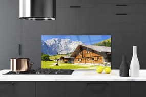 Kuchyňský skleněný panel Dům Hora Krajina 140x70 cm