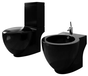 vidaXL Černá keramická toaleta a bidet