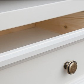 Massive home | Belluno Elegante bílá úzká vitrína z masivu s ořechovou deskou pravá